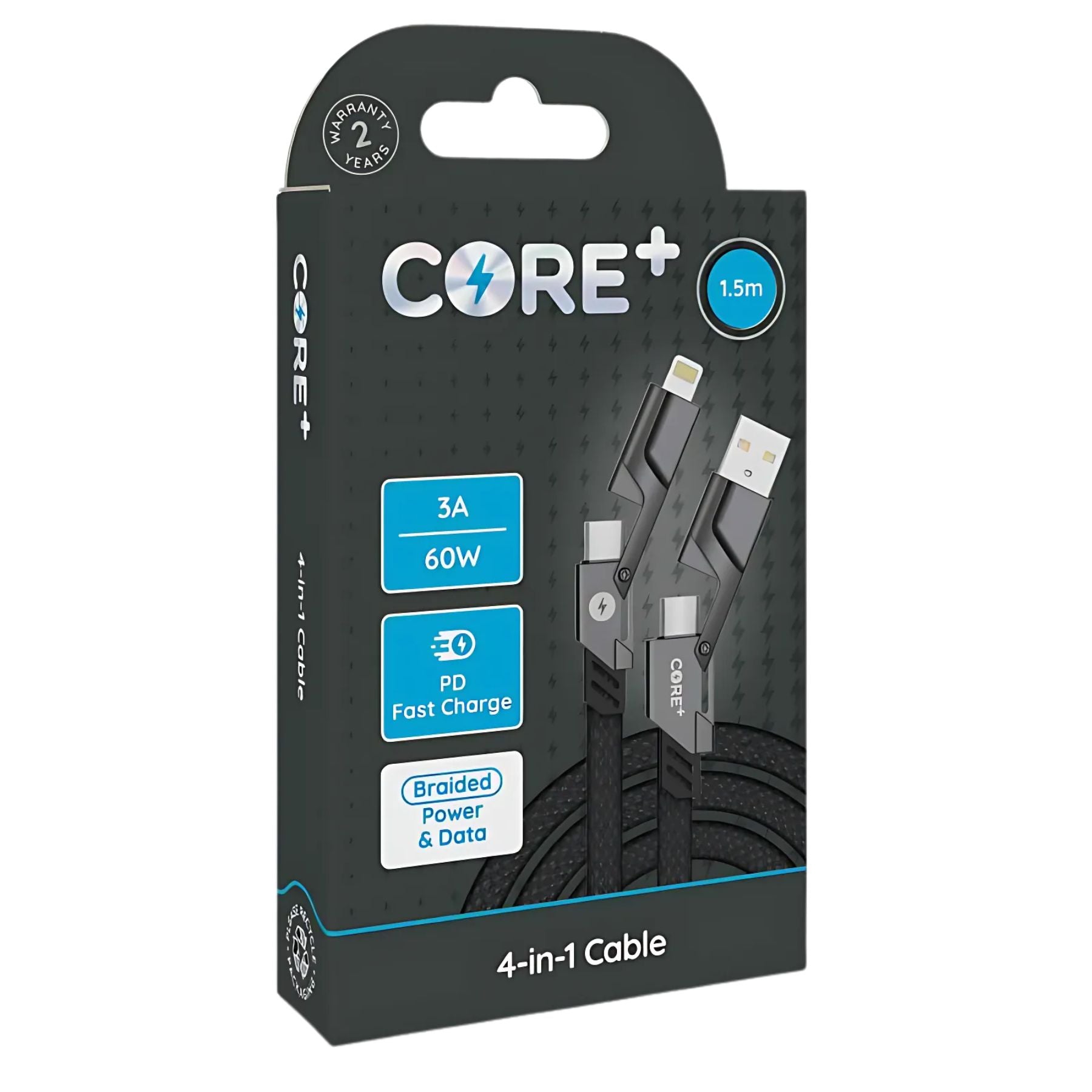 Core+ - 4 in 1 Cable Type A, Type C + 8 Pin (3A) - 1.5m – Continental ...